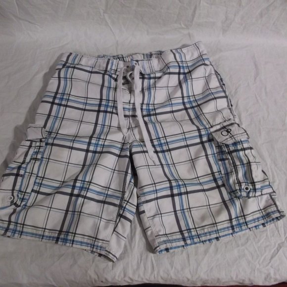 Shorts | Ocean Pacific Swim Trunks White Plaid Stripped Bluegreen Large ...